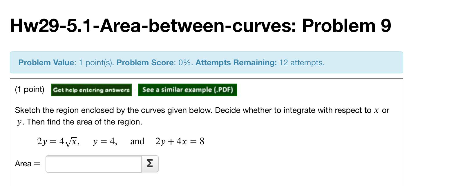 Solved Hw29-5.1-Area-between-curves: Problem 9 Problem | Chegg.com