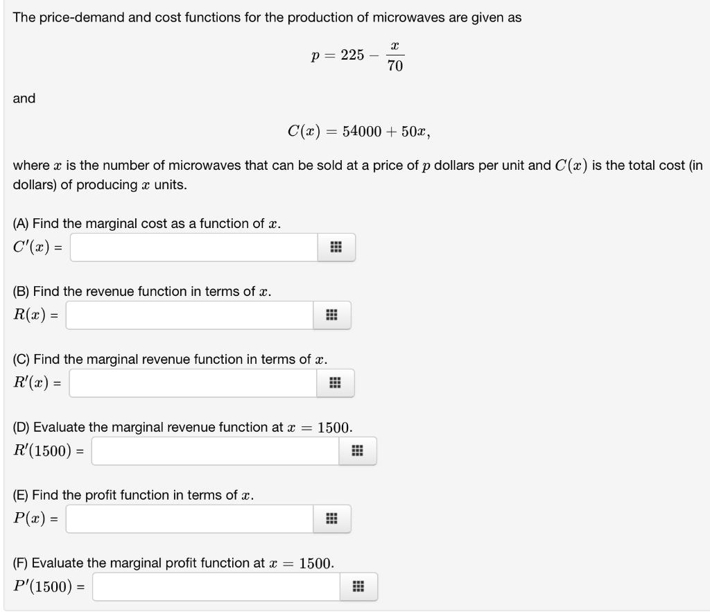 Solved The price-demand and cost functions for the | Chegg.com