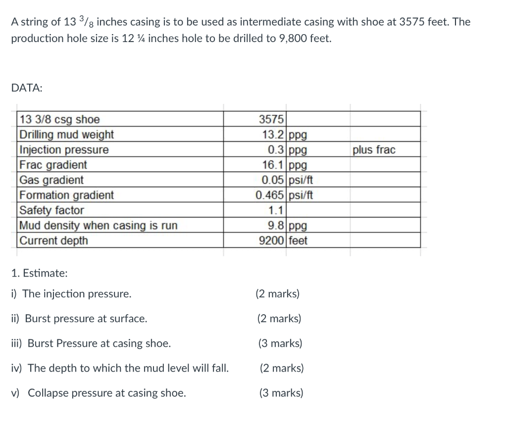 A string of 13 3/8 inches casing is to be used as | Chegg.com