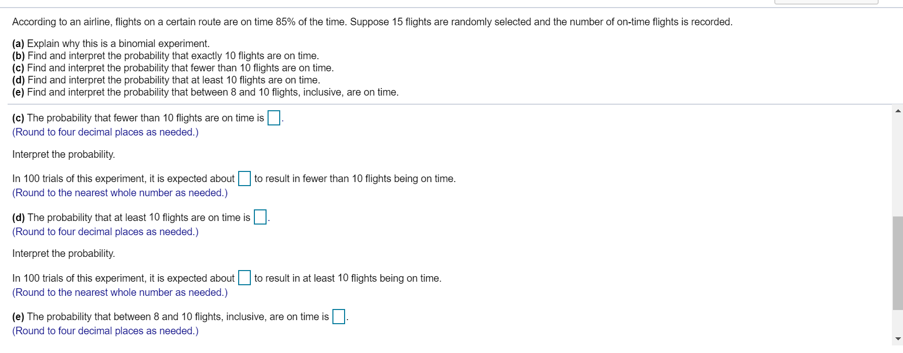 Solved According to an airline, flights on a certain route | Chegg.com