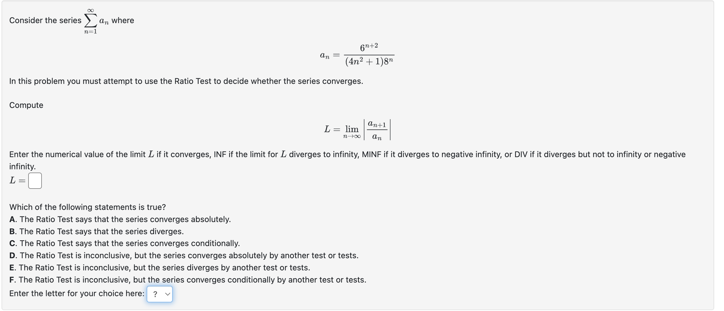 Solved Consider the series ∑n=1∞an where an=(4n2+1)8n6n+2 In | Chegg.com