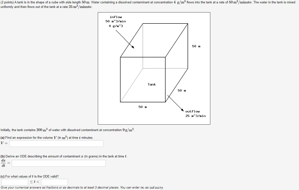 Solved (2 points) A tank is in the shape of a cube with side | Chegg.com