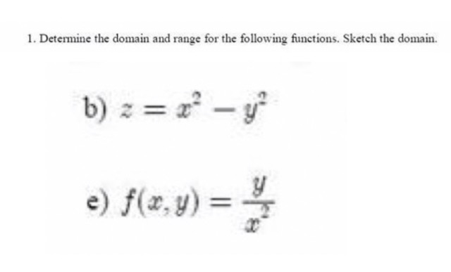 Solved Determine The Domain And Range For The Following