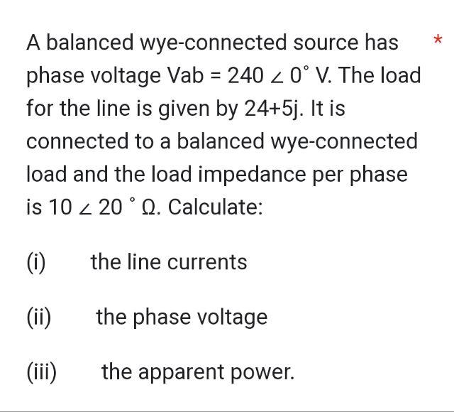 Solved A balanced wye-connected source has phase voltage | Chegg.com