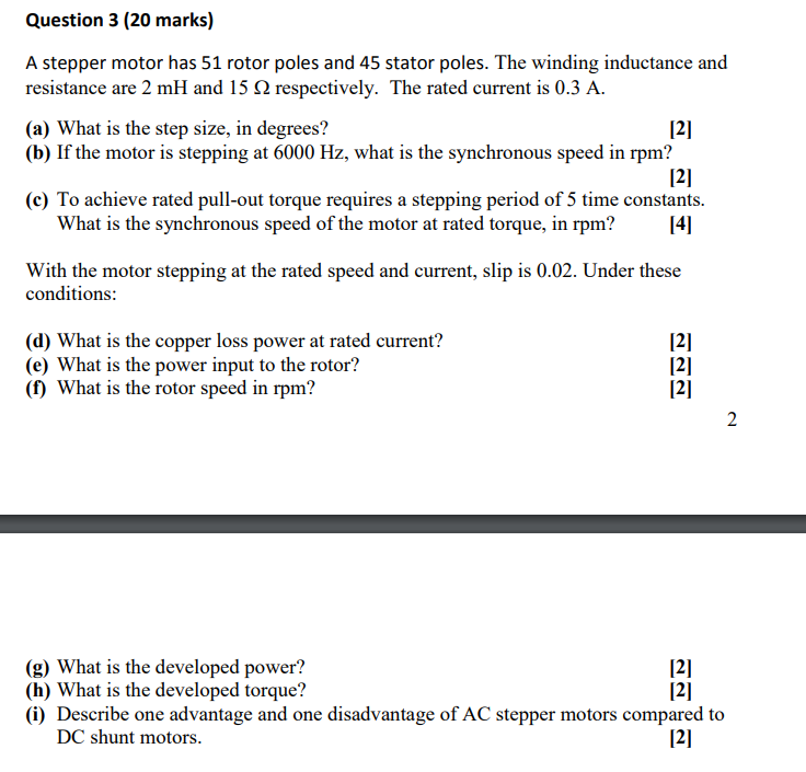 Solved Question 3 (20 marks) A stepper motor has 51 rotor | Chegg.com