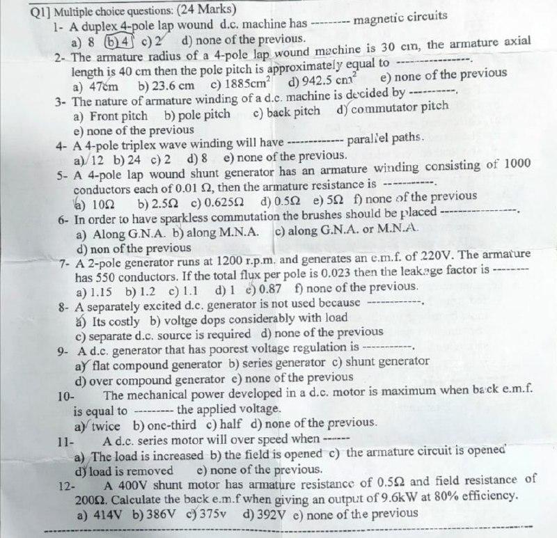 Solved magnetic circuits Q1] Multiple choice questions: (24 | Chegg.com