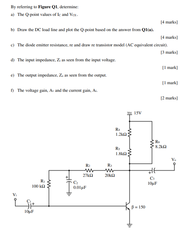 Solved By referring to Figure Q1, determine: a) The Q-point | Chegg.com