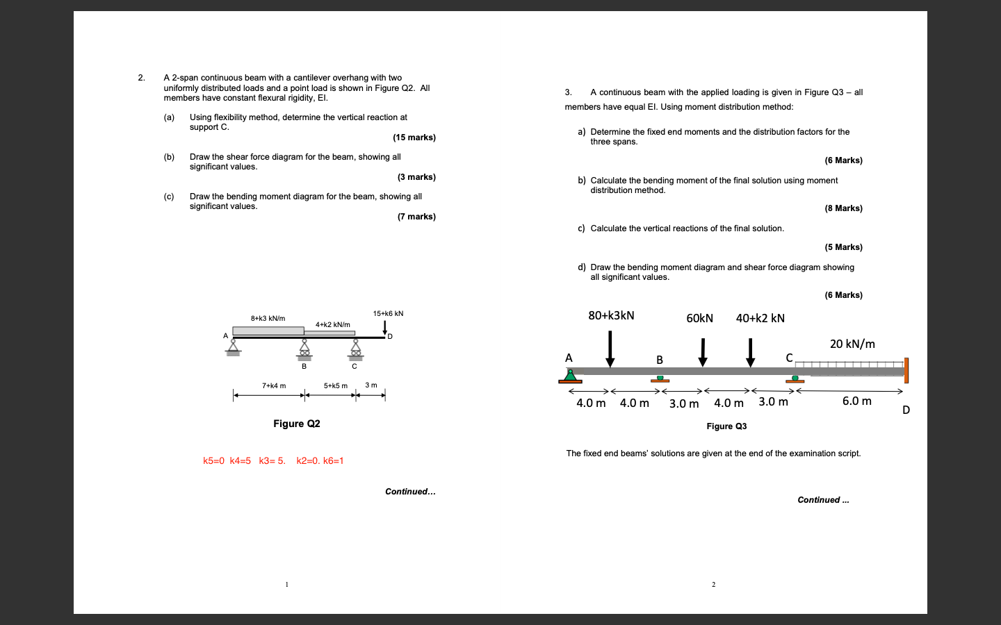 Solved 2. A 2-span continuous beam with a cantilever | Chegg.com