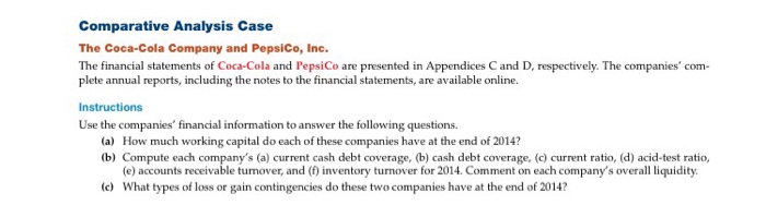 Comparative Analysis Case The Coca-Cola Company and | Chegg.com