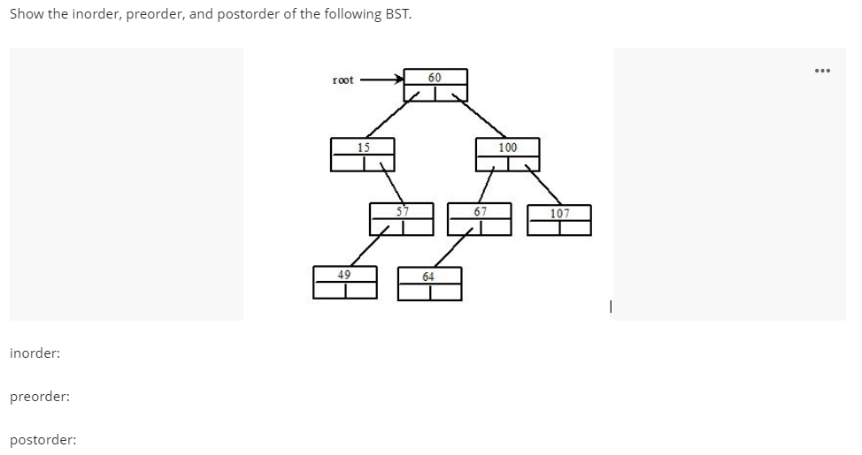Solved Show the inorder, preorder, and postorder of the | Chegg.com