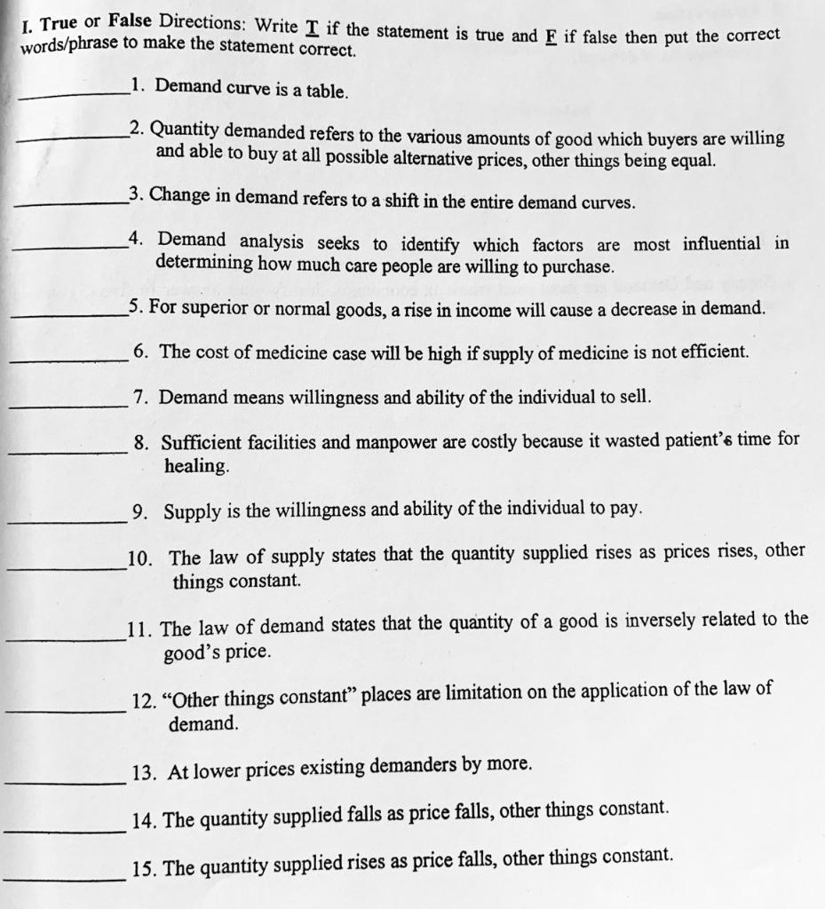 Solved 1. True or False Directions: Write T if the statement | Chegg.com