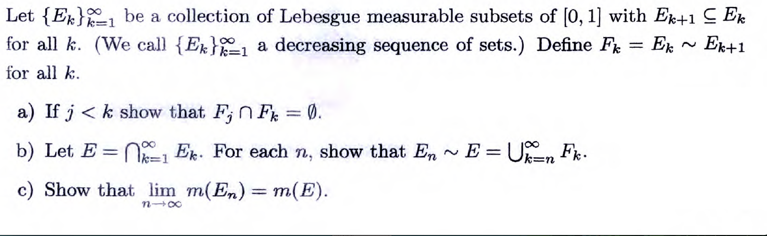 Solved k=1 Let {Ek} be a collection of Lebesgue measurable | Chegg.com