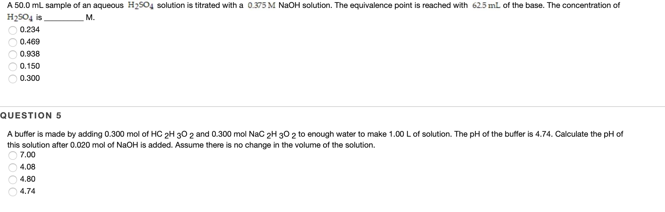 Solved A 50.0 mL sample of an aqueous H2SO4 solution is | Chegg.com