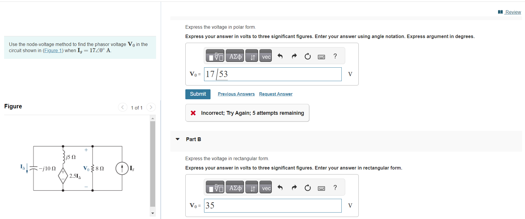 Solved Express the voltage in polar form. Express your | Chegg.com