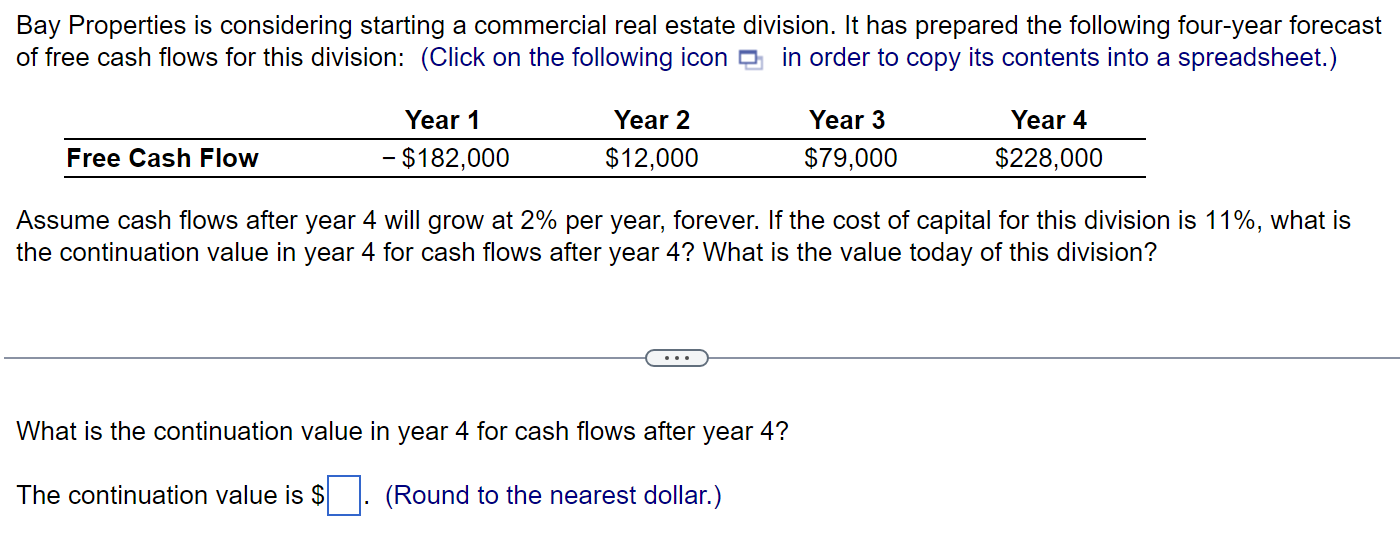 Solved Bay Properties is considering starting a commercial | Chegg.com