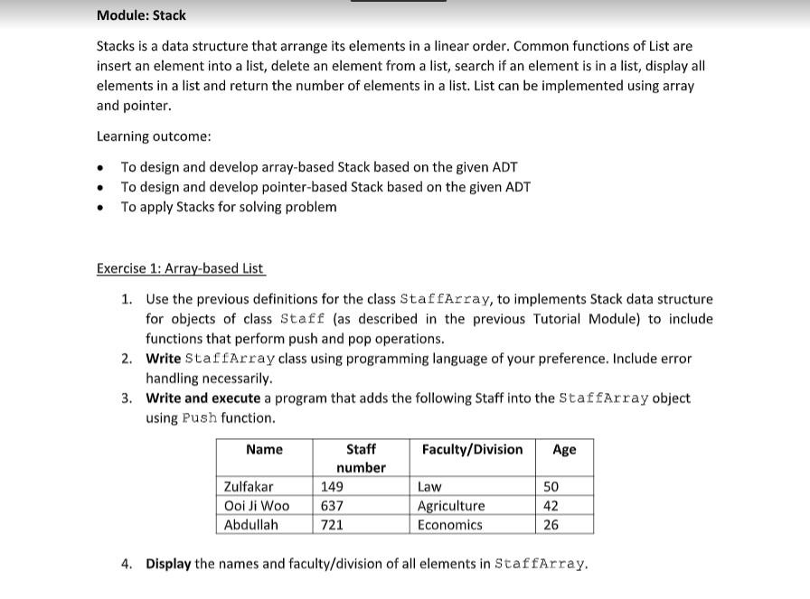 Solved Module: Stack Stacks is a data structure that arrange | Chegg.com