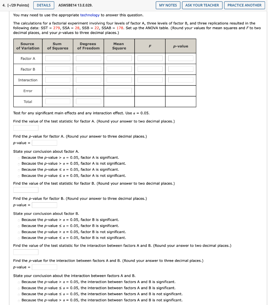 Solved 4. (-/29 Points] DETAILS ASWSBE14 13.E.029. MY NOTES | Chegg.com