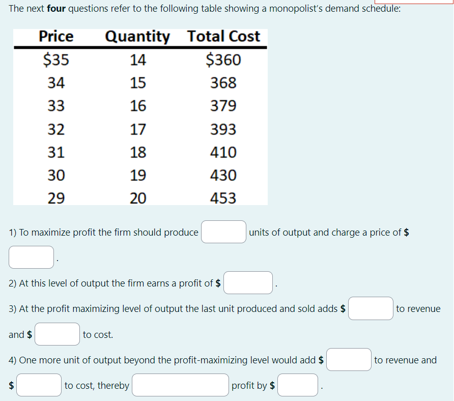 Solved The next four questions refer to the following table | Chegg.com