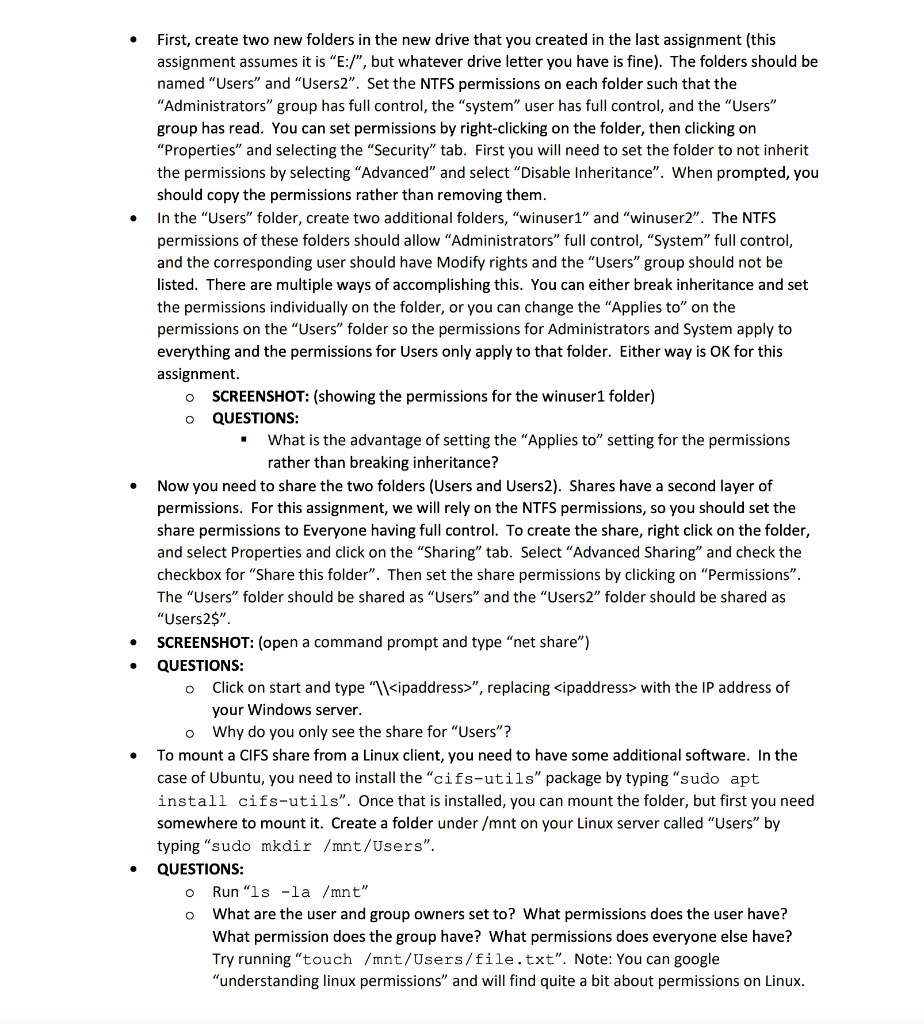Sharing files from Windows (CIFS) In this exercise, | Chegg.com