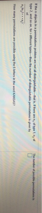 Solved If the n objects in a permutations problem are not | Chegg.com