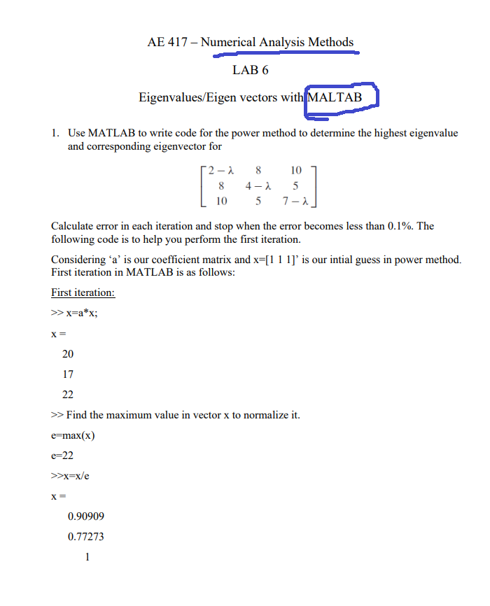 Solved AE 417 – Numerical Analysis Methods LAB 6 | Chegg.com