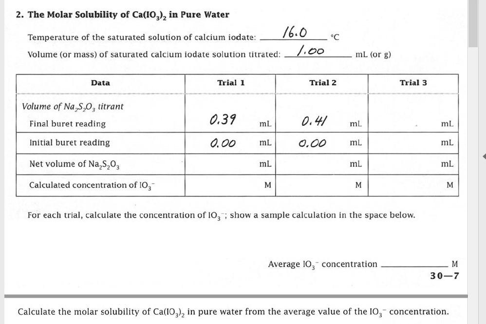2. The Molar Solubility of Ca(IO3)2 in Pure Water | Chegg.com