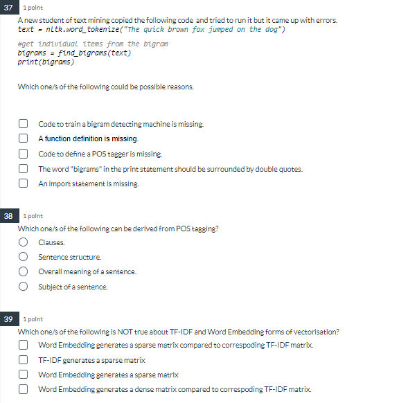 Solved 1 polnt A new student of text mining copied the | Chegg.com