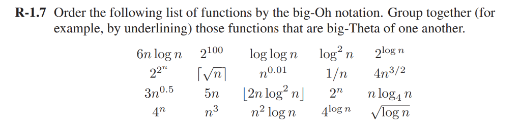 Solved R-1.7 Order the following list of functions by the | Chegg.com