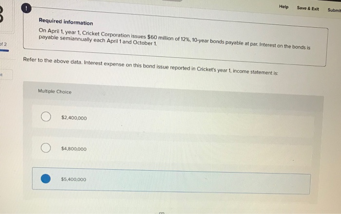 Solved Help Save &Exit Submit Required information On April | Chegg.com