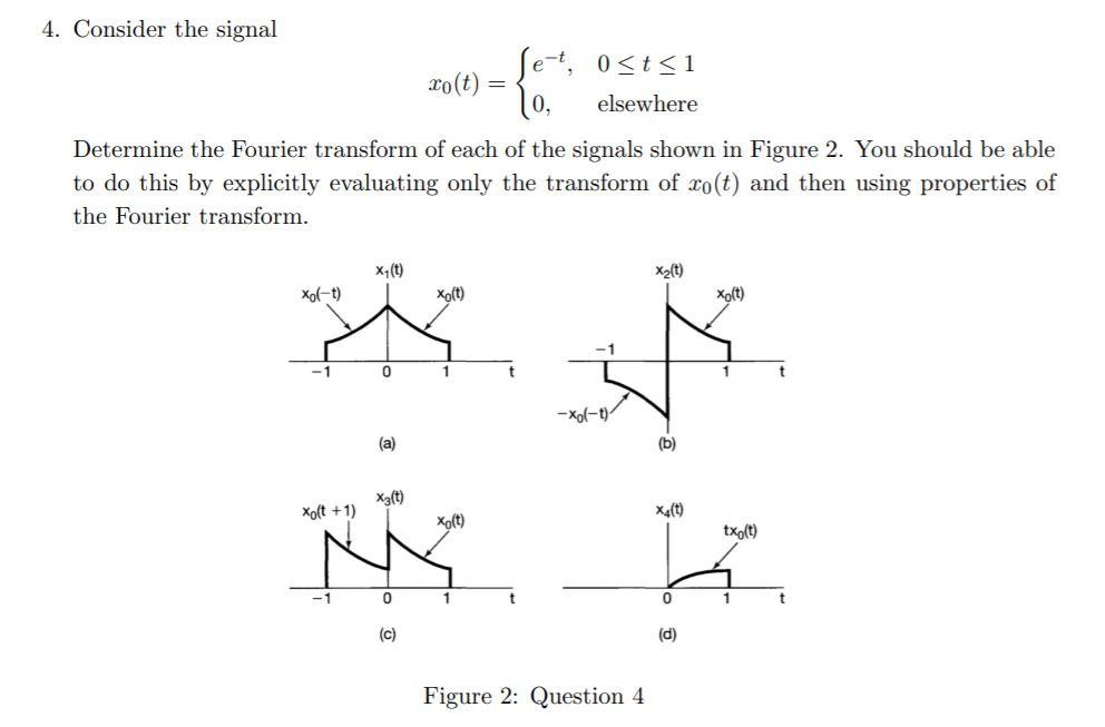 Solved 4. Consider the signal e, 0t1 xo(t) elsewhere | Chegg.com
