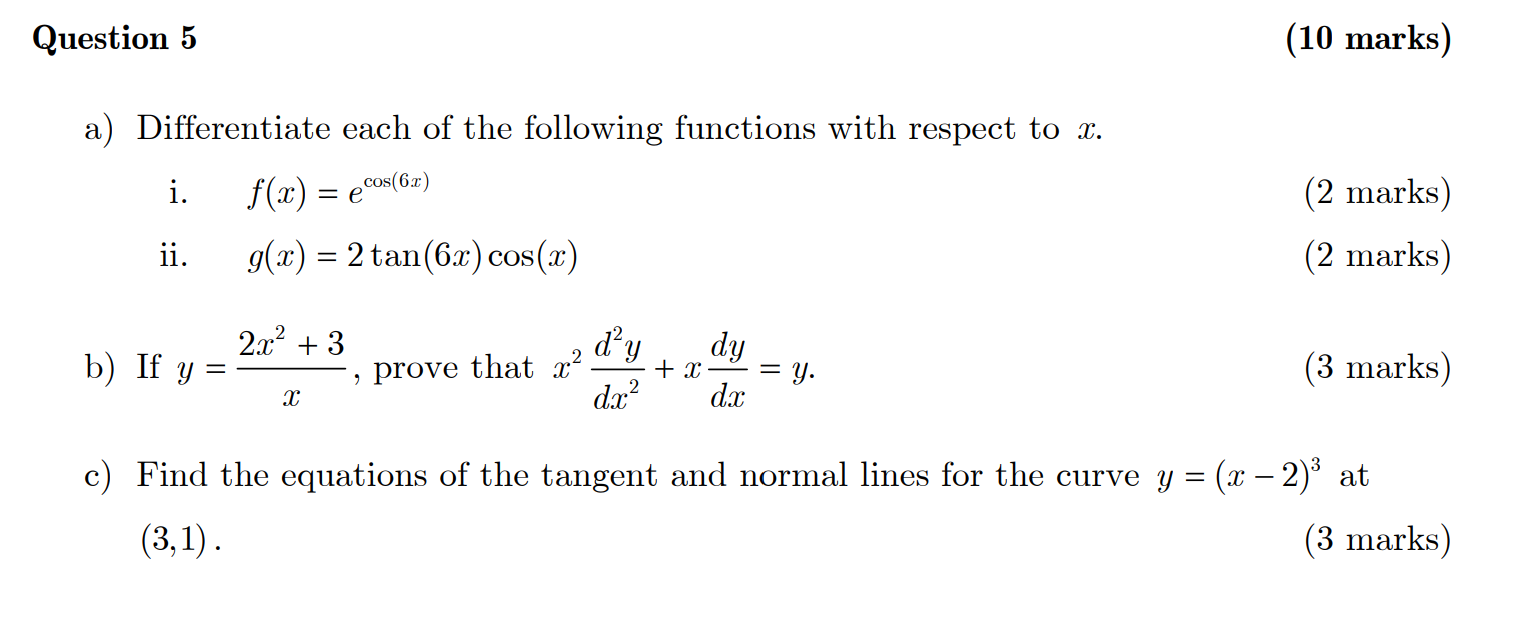 Solved a) Differentiate each of the following functions with | Chegg.com