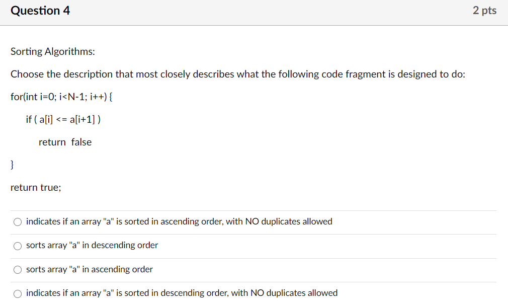 Solved Question 4 2 pts Sorting Algorithms: Choose the | Chegg.com