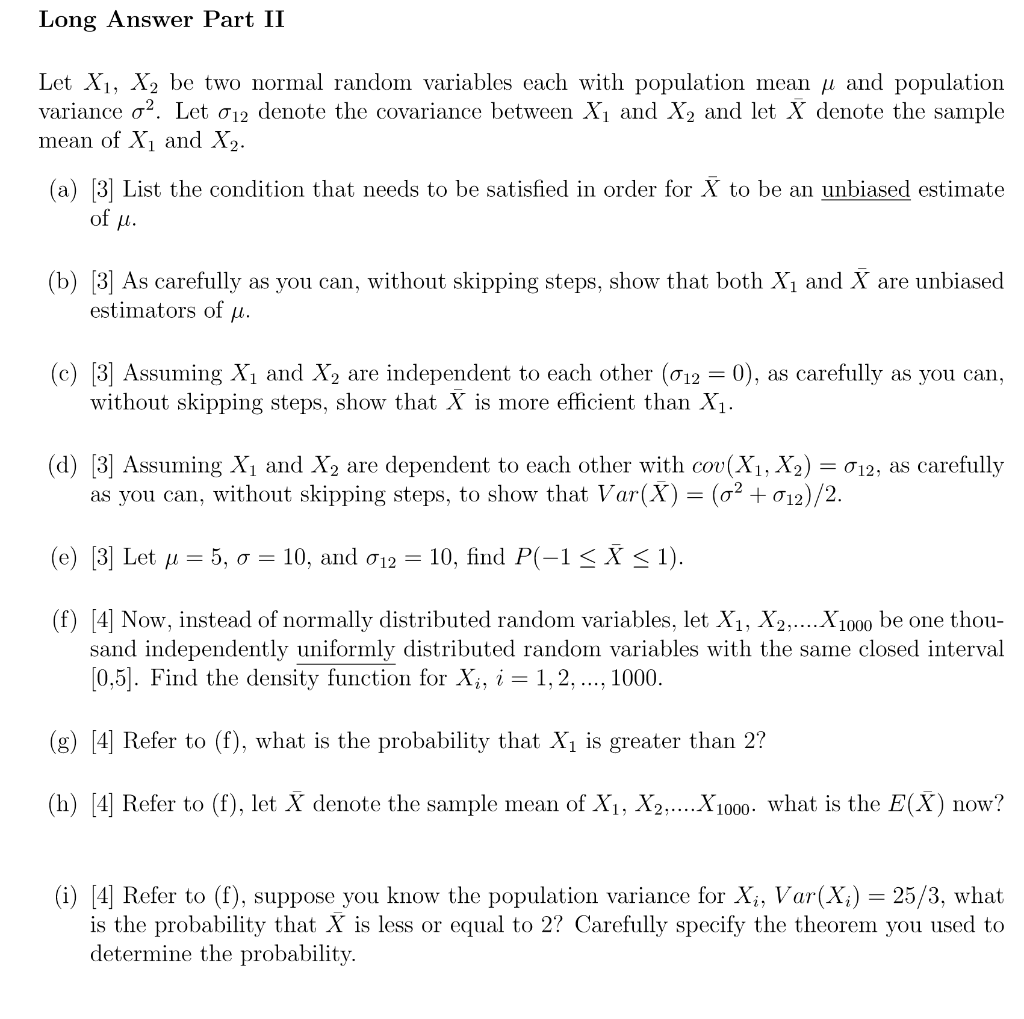 Solved Long Answer Part II Let X1, X2 be two normal random | Chegg.com