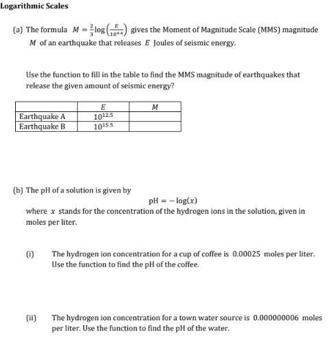 Solved garithmic Scales (a) The formula M=32log(104.4E) | Chegg.com