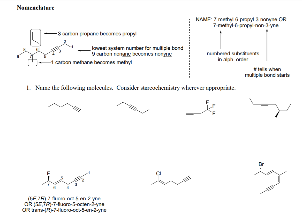 Solved Nomenclature NAME: 7-methyl-6-propyl-3-nonyne OR | Chegg.com