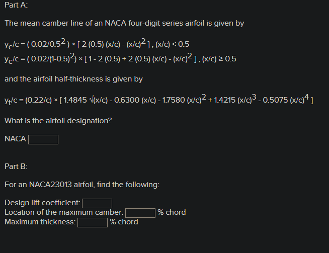 Solved The mean camber line of an NACA four-digit series | Chegg.com