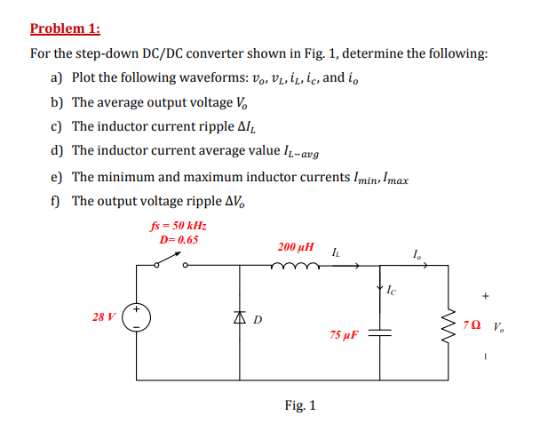 Solved Problem 1: For the step-down DC/DC converter shown in | Chegg.com