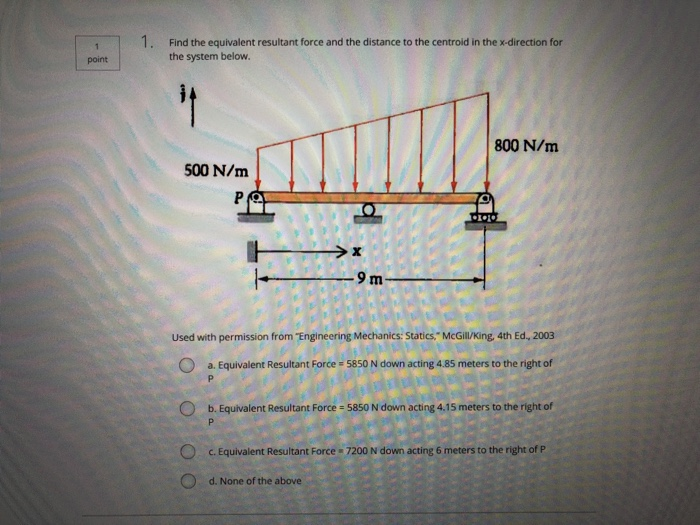 Solved 1. Find the equivalent resultant force and the | Chegg.com