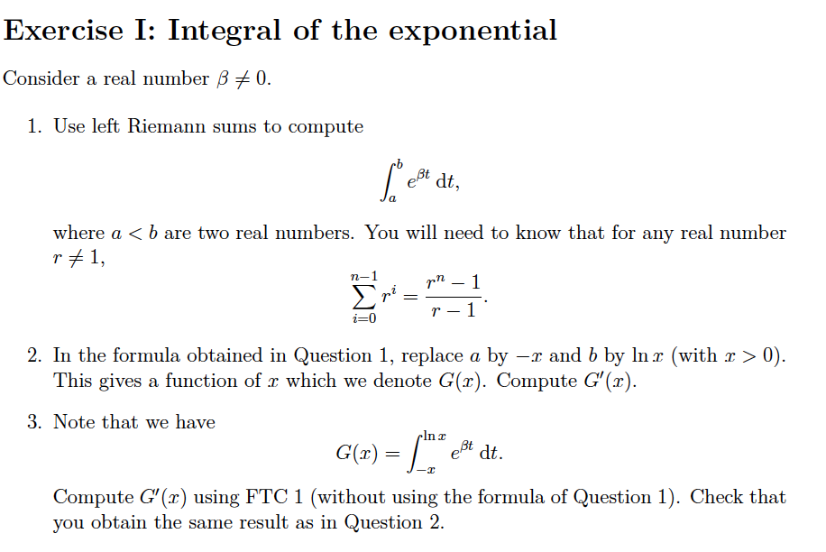 Solved Exercise I: Integral of the exponential Consider a | Chegg.com