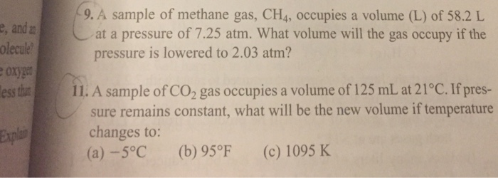 Solved 9. A sample of methane gas, CH4, occupies a volume | Chegg.com