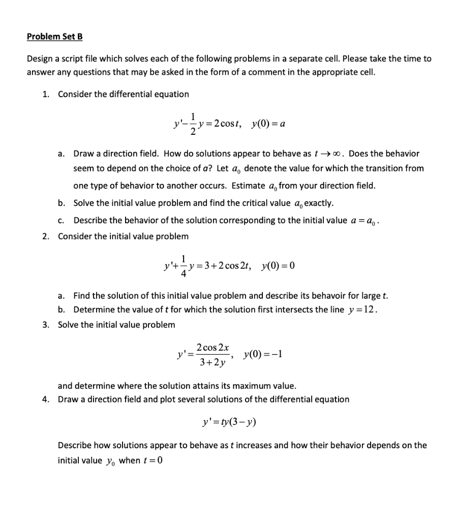 Solved Problem Set B Design a script file which solves each | Chegg.com