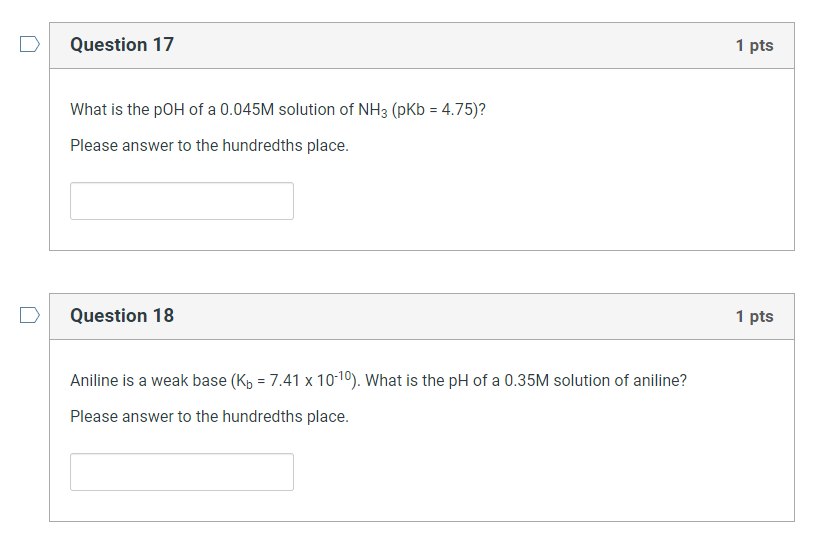 Solved What is the pOH of a .045M solution of NH3 | Chegg.com