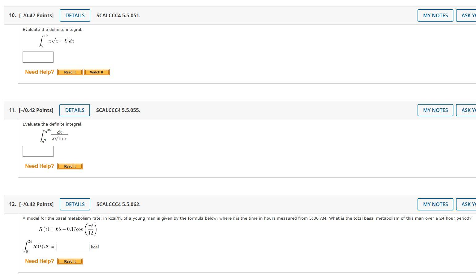 Solved Evaluate the definite integral. ∫910xx−9dx [-/0.42 | Chegg.com