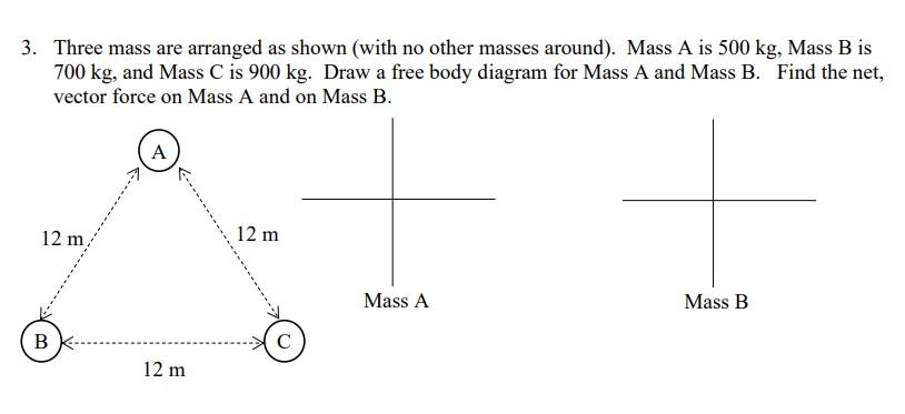 Solved 3. Three mass are arranged as shown (with no other | Chegg.com