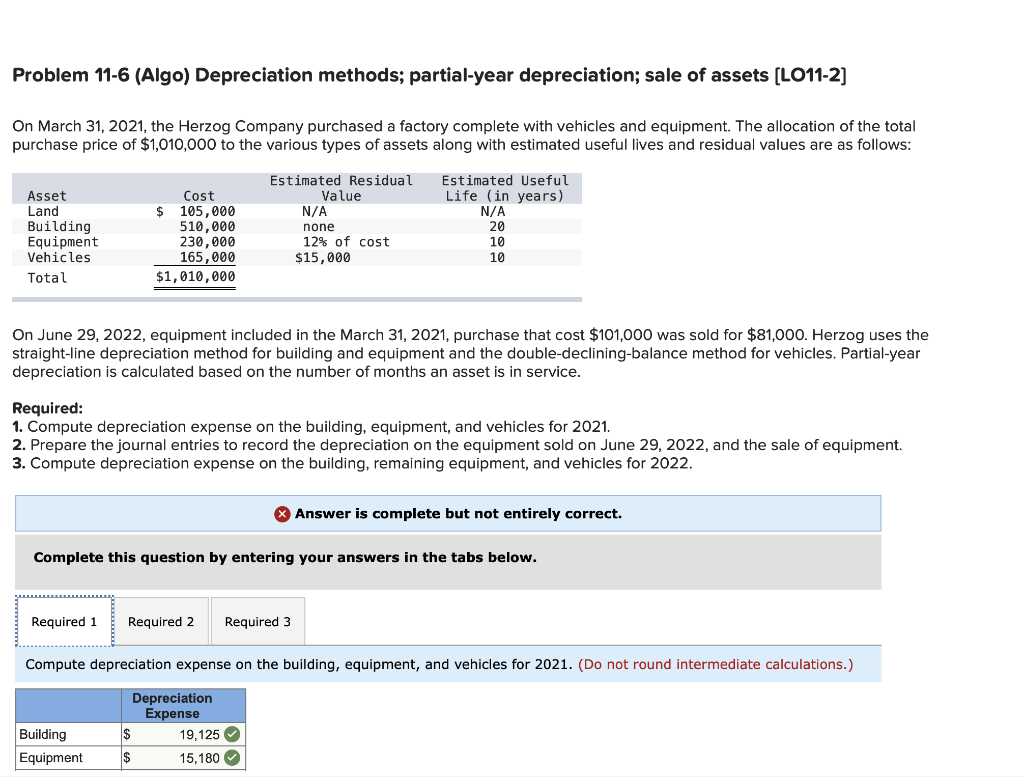 Solved Problem 11-6 (Algo) Depreciation methods; | Chegg.com