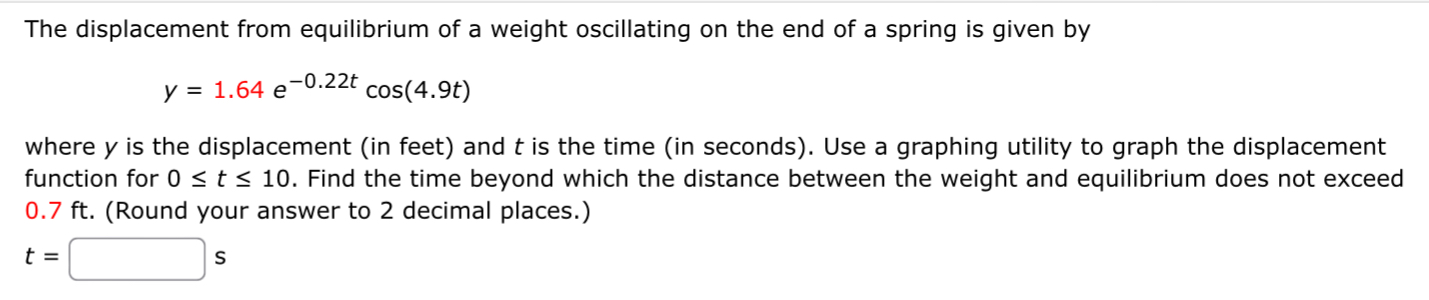 Solved The displacement from equilibrium of a weight | Chegg.com