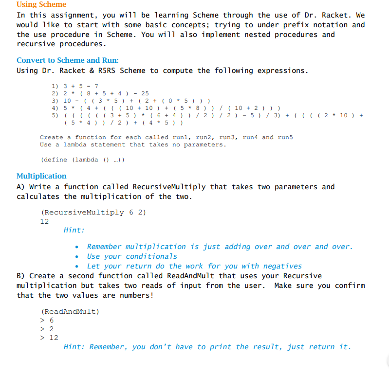 Using Scheme Assignment Learning Scheme Use Dr Racket Would Like Start ...