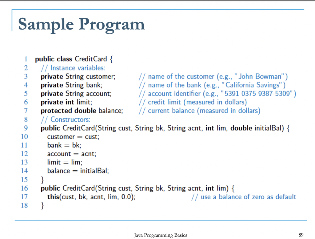 Solved 1. Imitate the example CreditCard at the end of the | Chegg.com