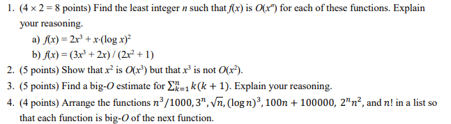Solved 1. (4 x 2 = 8 points) Find the least integer n such | Chegg.com