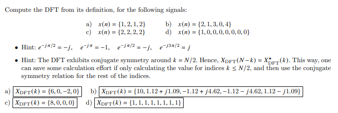 Solved Compute the DFT from its definition, for the | Chegg.com